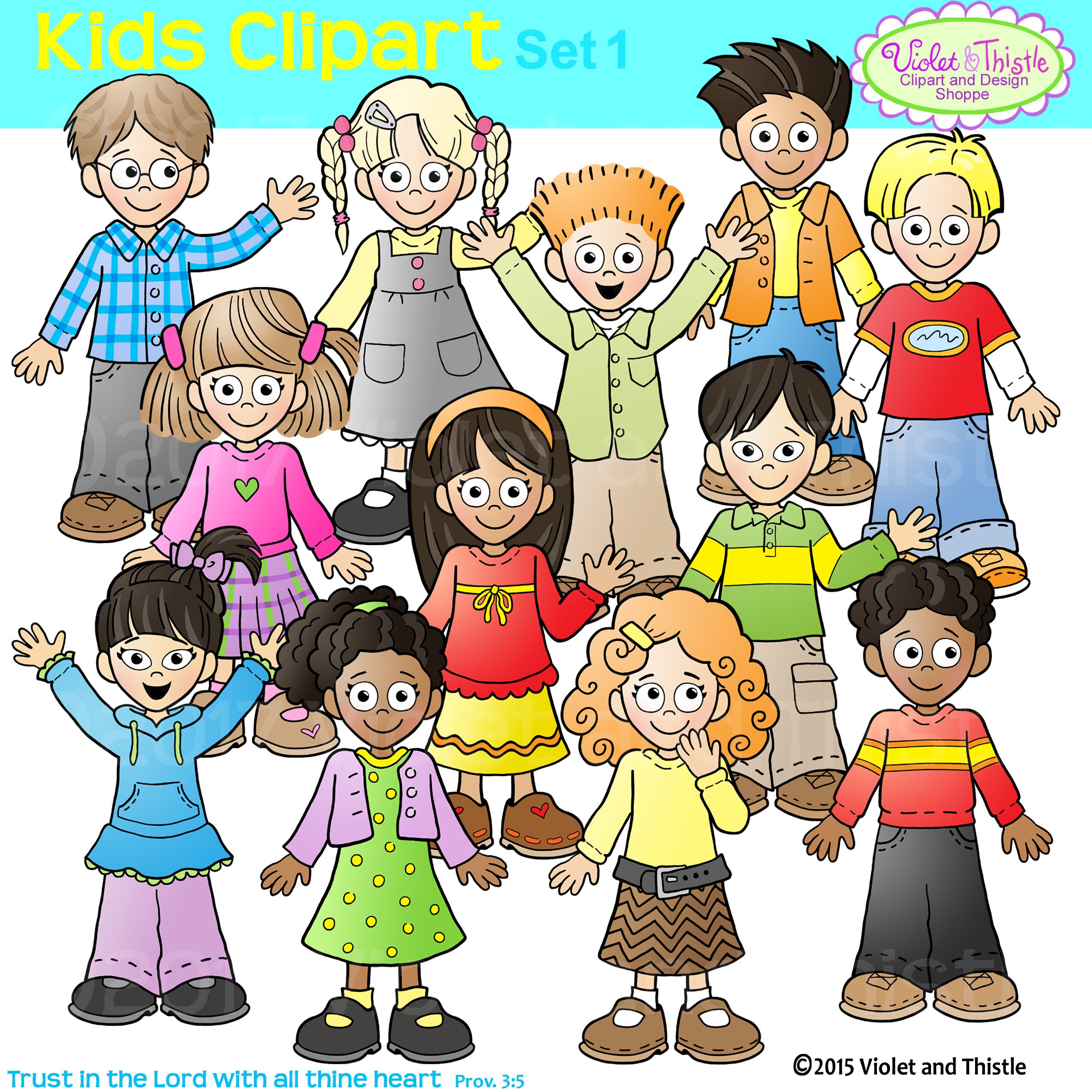 Kids Clipart Back to School Multiracial School Children Teacher ...