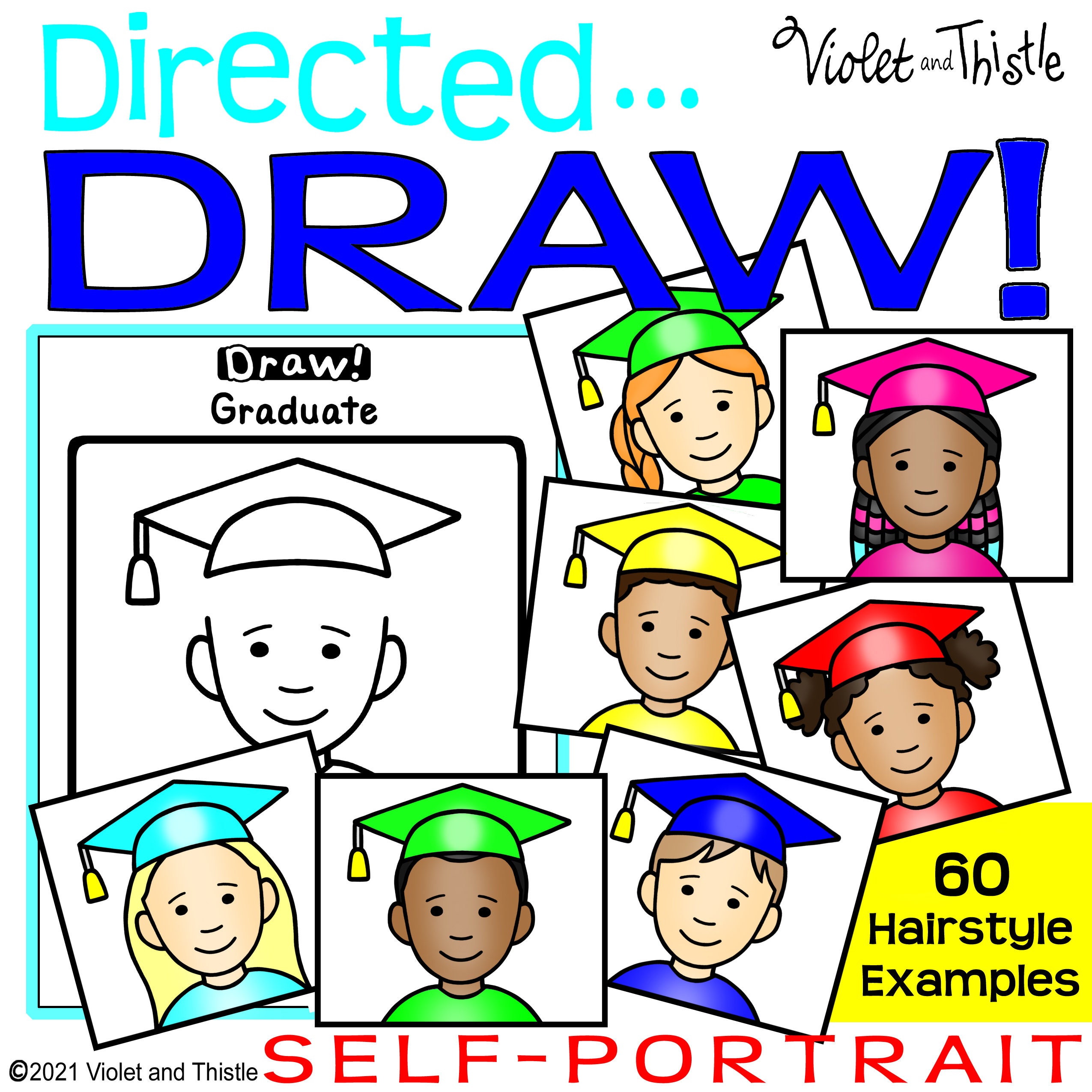 Directed Drawing Graduate Self Portrait Template Kids School Graduation ...
