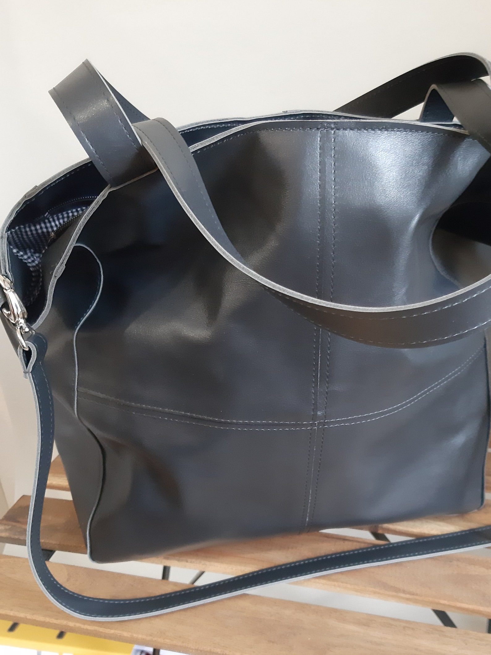 Dark Navy Blueleather Bag, Leather Oversized Shopper, Bag for Women ...