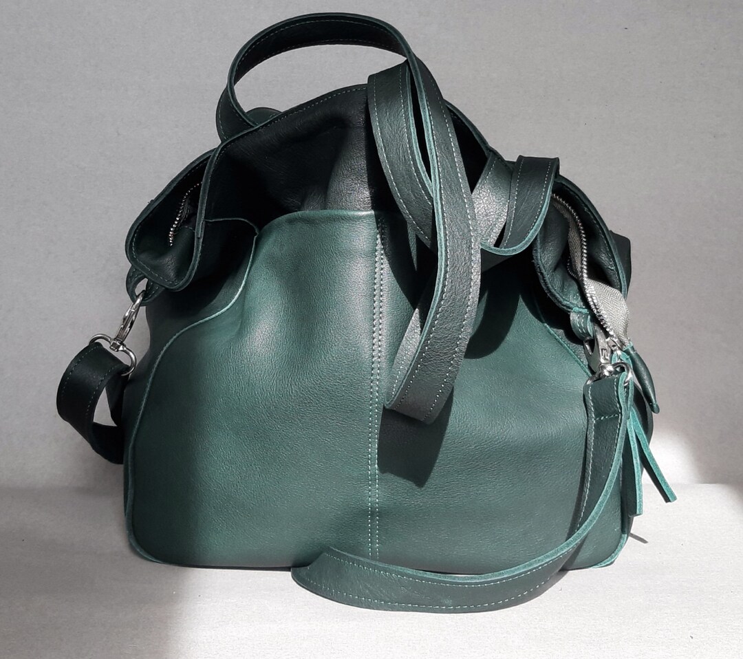 Emerald Green Bag With Pockets, Crossbody Purse, Large Soft Shoulder ...