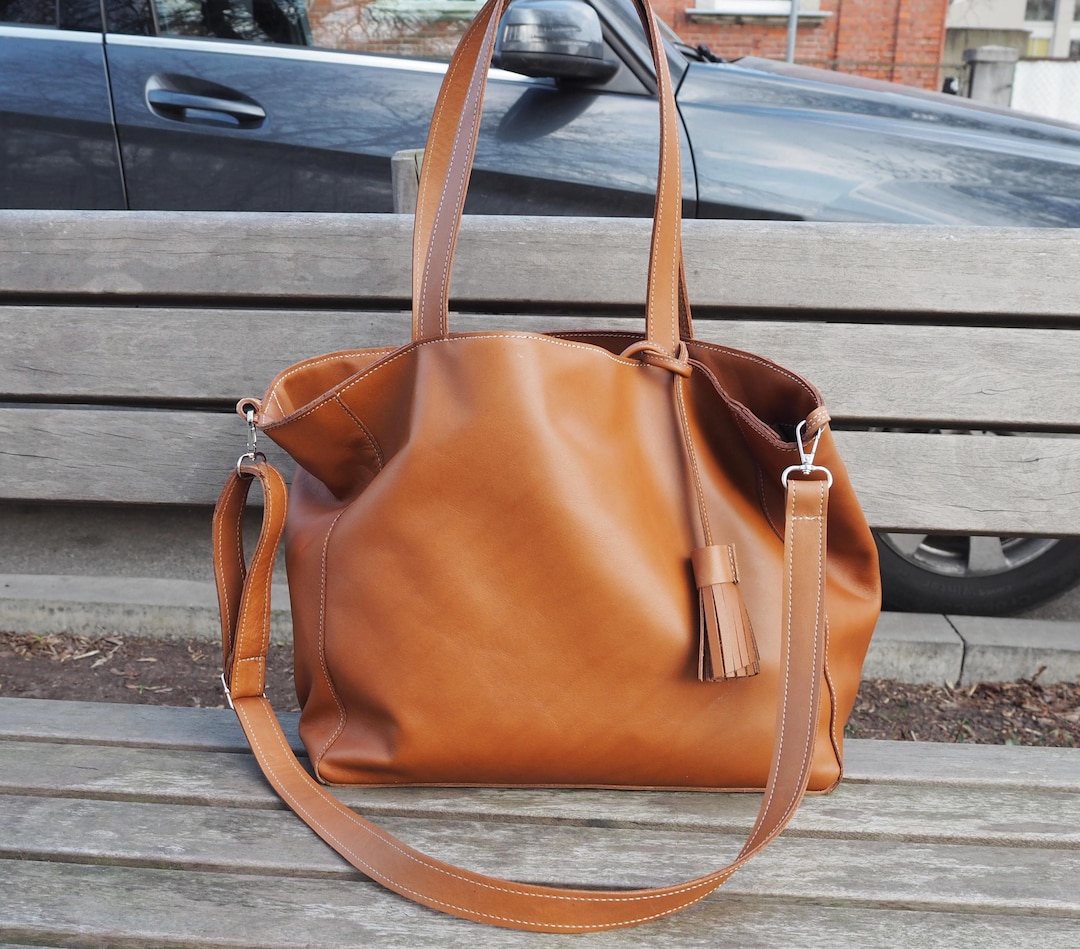 Brown Cognac Bag, Tan Leather, Cognac Shopper Bag, Gift for Wife, Xl ...