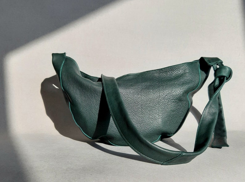 Emerald Green Banana Bag, Crossbody Purse, Medium Soft Shoulder Bag ...