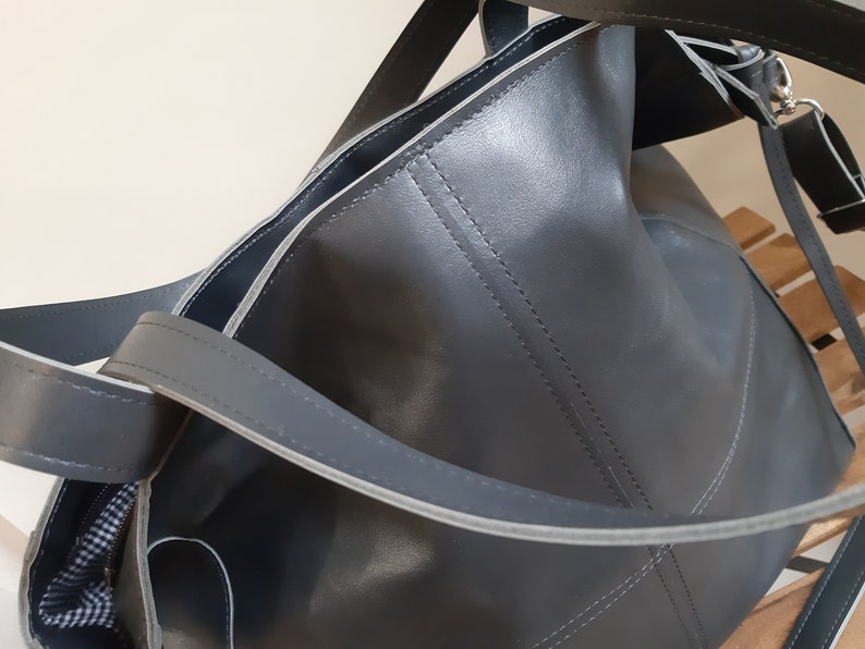 Dark Navy Blueleather Bag, Leather Oversized Shopper, Bag for Women ...