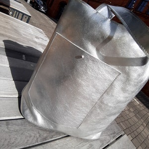 Metalic Silver Tote Bag, Silver Tote Bag, Large Silver Leather Hobo Bag ...