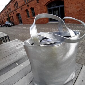 Metalic Silver Tote Bag, Silver Tote Bag, Large Silver Leather Hobo Bag ...