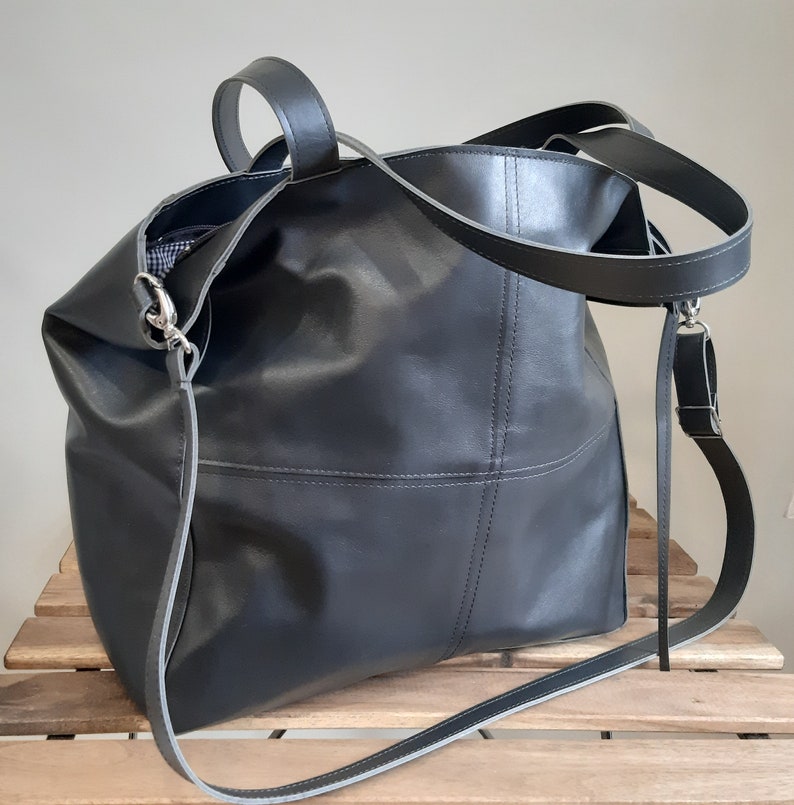 Dark Navy Blueleather Bag, Leather Oversized Shopper, Bag for Women ...
