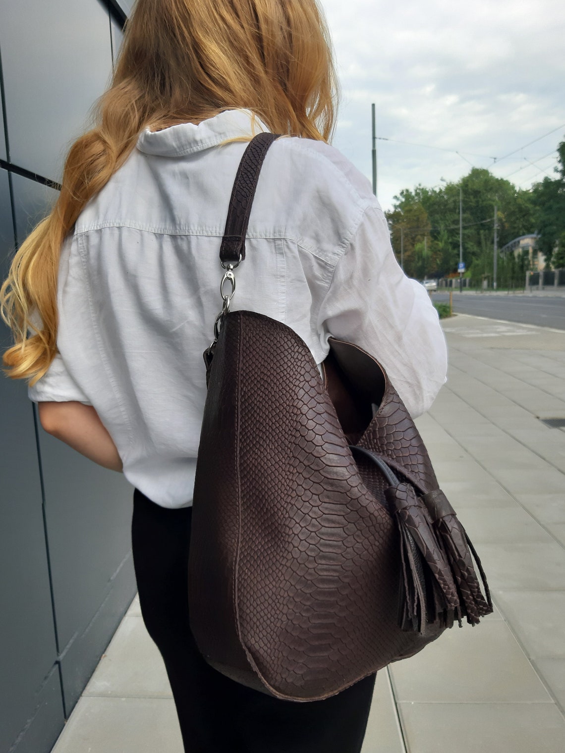 Python Hobo Bag for Women Chocolate Brown Leather Shoulder - Etsy
