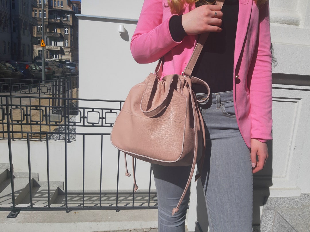 Pastel Pink Drawstring Bucket Bag - Etsy
