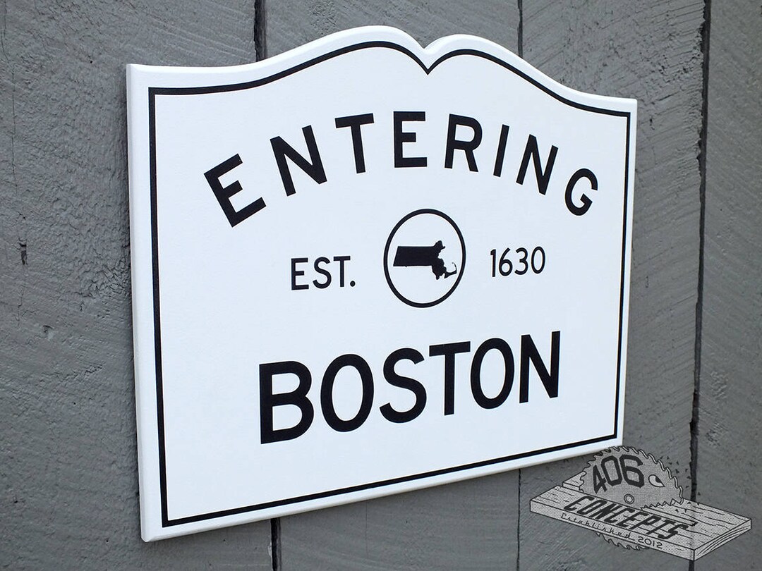 Painted Wooden Entering Boston Sign Massachusetts Outline - Etsy