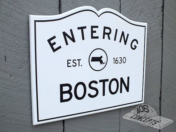 Painted Wooden Entering Boston Sign Massachusetts Outline | Etsy