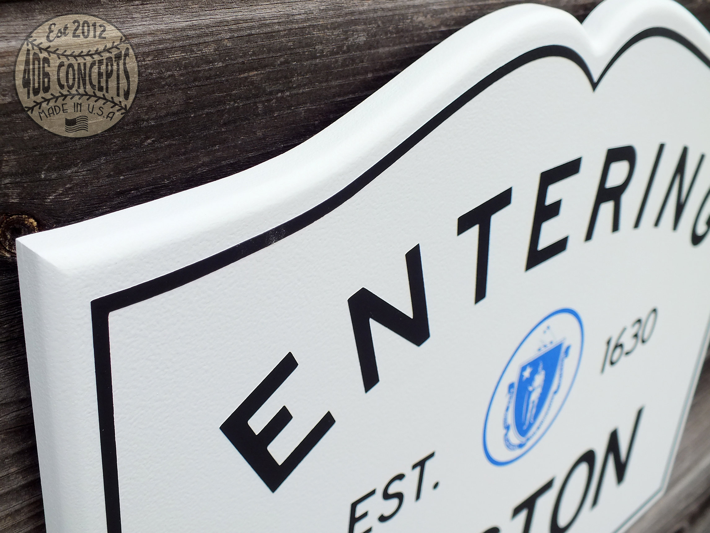 Official Painted Wood Entering Boston Sign Handmade | Etsy