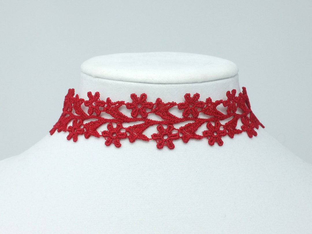 Red Lace Choker for Women, Red Wide Floral Choker, Sexy Adjustable ...
