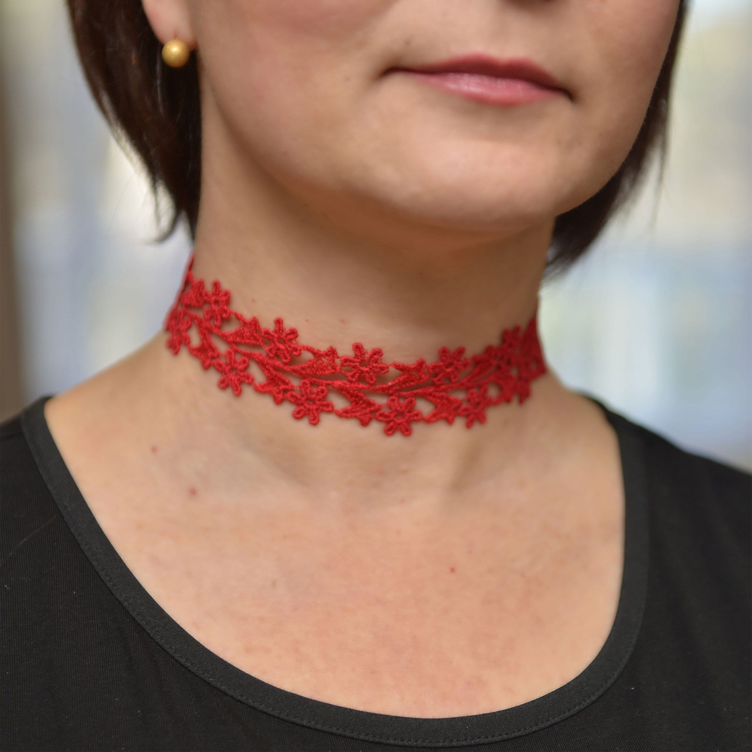 Red Lace Choker for Women, Red Wide Floral Choker, Sexy Adjustable ...