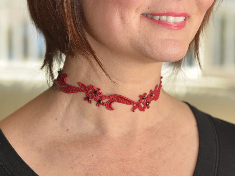 Black and Red Choker Collar Formal Choker with crystals | Etsy