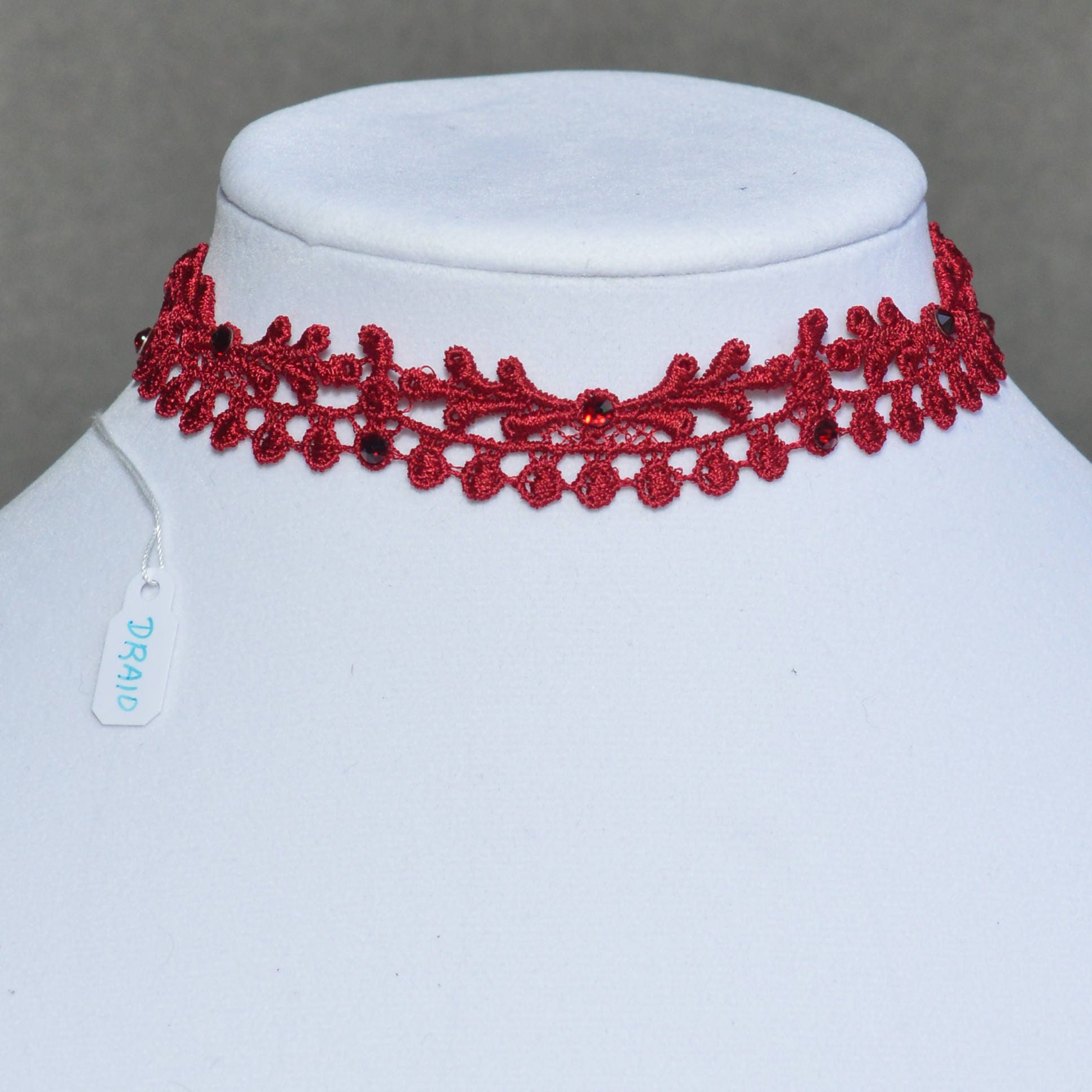 Red Lace Choker Necklace Wide Choker with crystals Delicate | Etsy