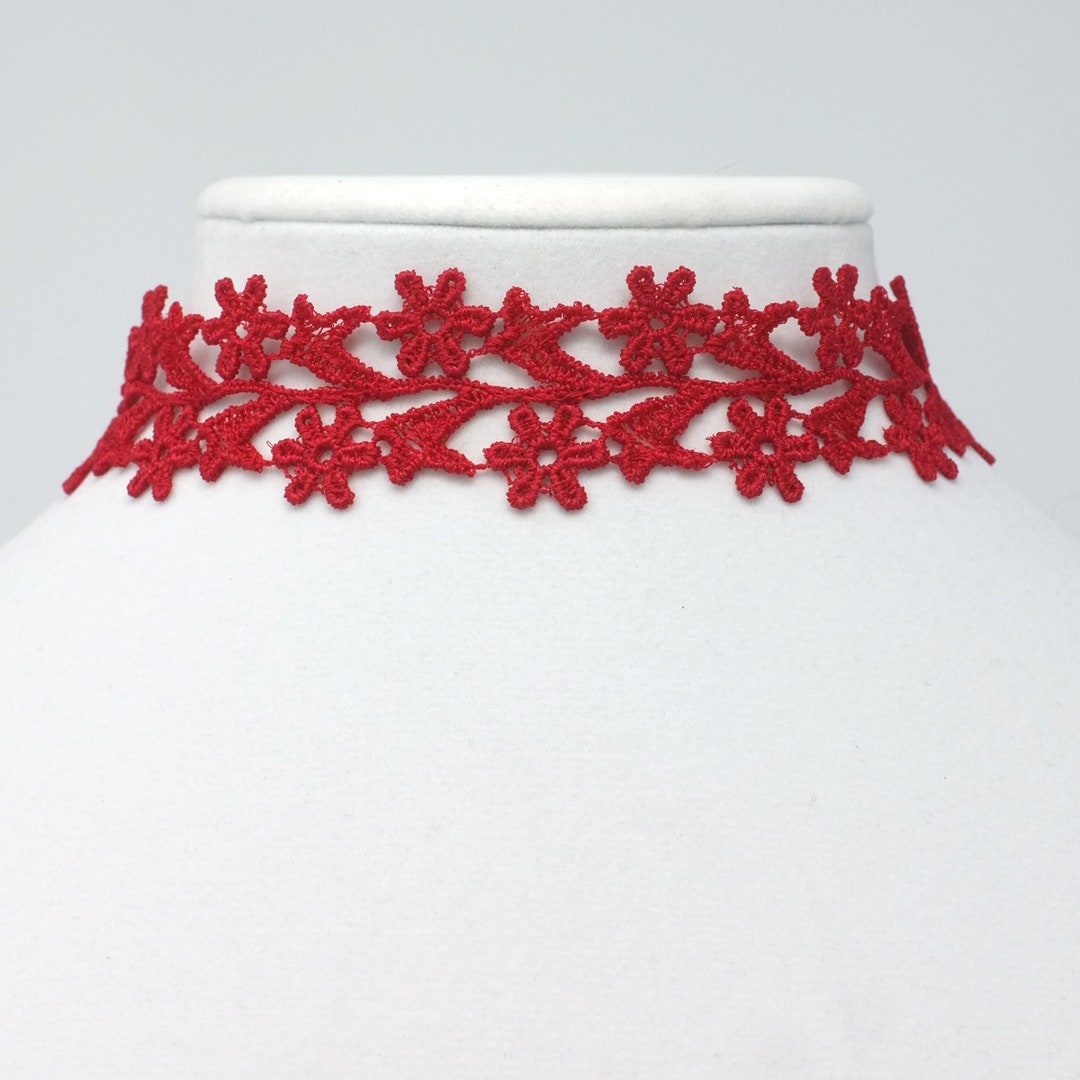 Red Lace Choker for Women Red Wide Floral Choker Sexy - Etsy.de