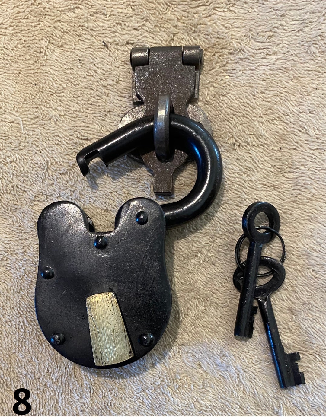 PADLOCK COMBO SET, Jailers Lock, Complete With Lock, Hasp, Screws and 2 Working Keys. Painted ...