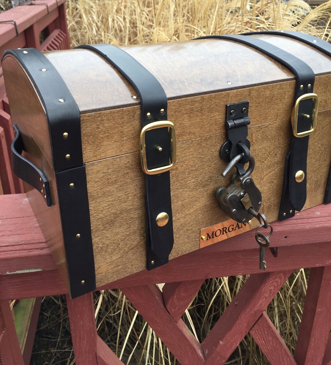 TREASURE CHEST Small 15" Optional Straps, Buckles, Lock or Latch. Shelf ...