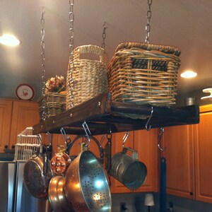 Walnut Stained Distressed Rustic Ladder Pot Rack Farmhouse | Etsy