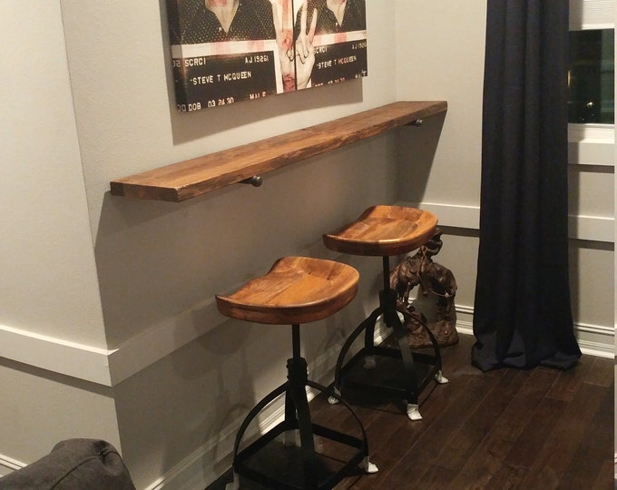 Wall Mounted Bar Table Drink Rail for Game Room Walnut Floating Shelf ...