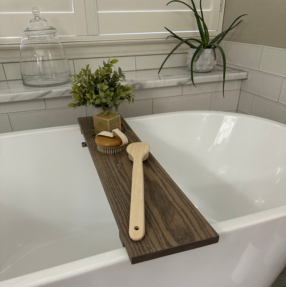 Oak Bath Tray for Tub: Rustic Wood Bathtub Caddy - Etsy
