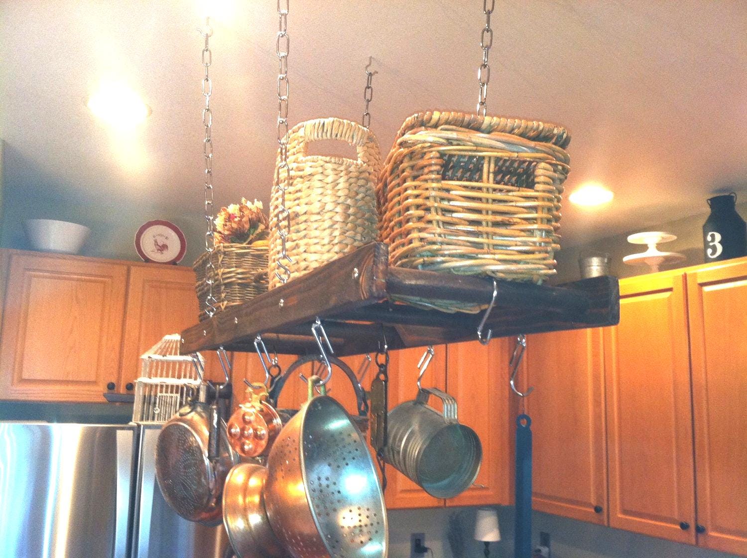 Rustic Walnut Stained Mini Pot Rack: Farmhouse Kitchen Decor (various ...
