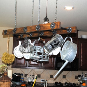 Walnut Stained Ladder Pot Rack: Rustic Industrial Farmhouse Decor ...