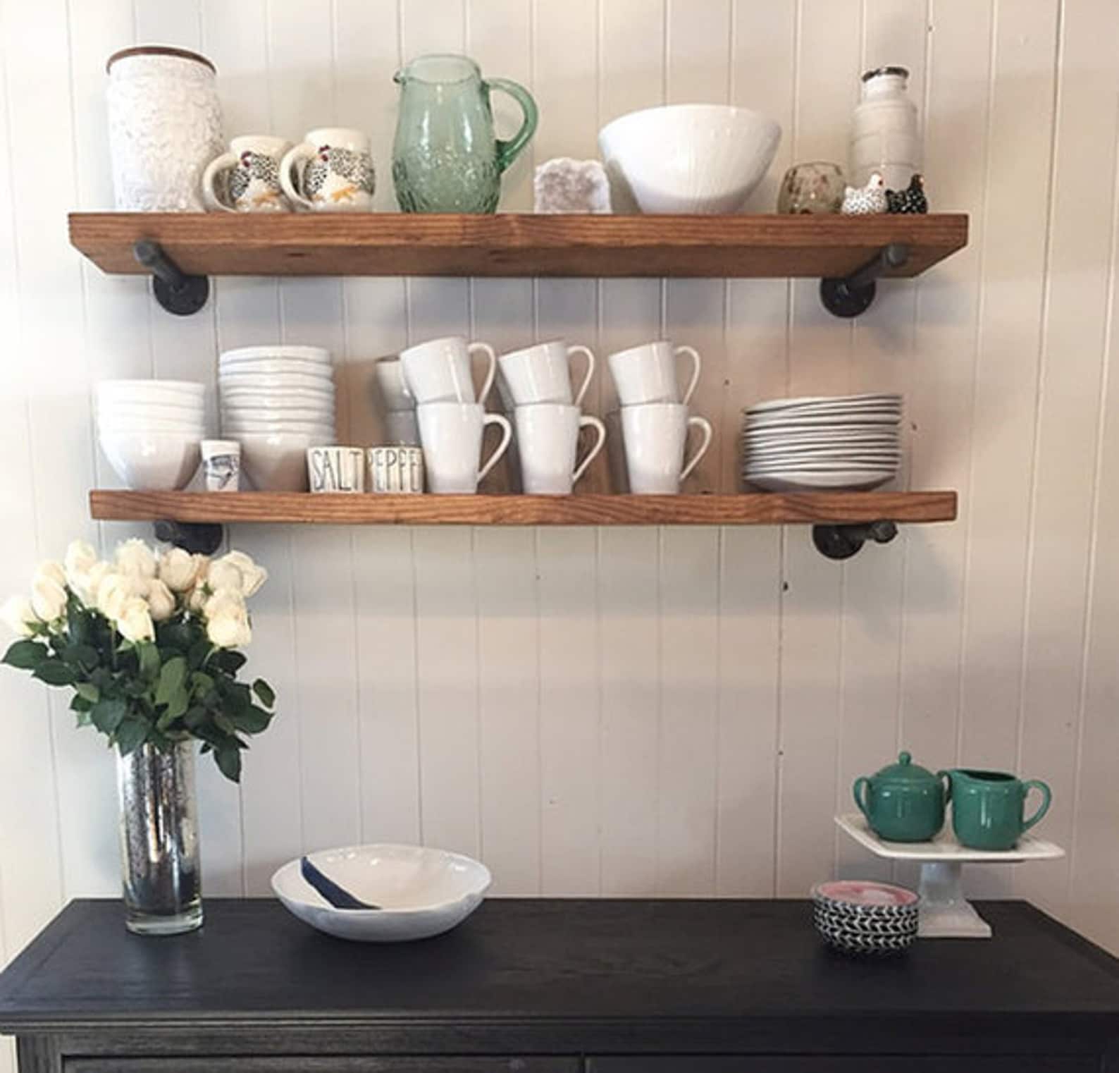 A Rustic Pipe Shelf Floating Farmhouse Decor Rustic Wood - Etsy