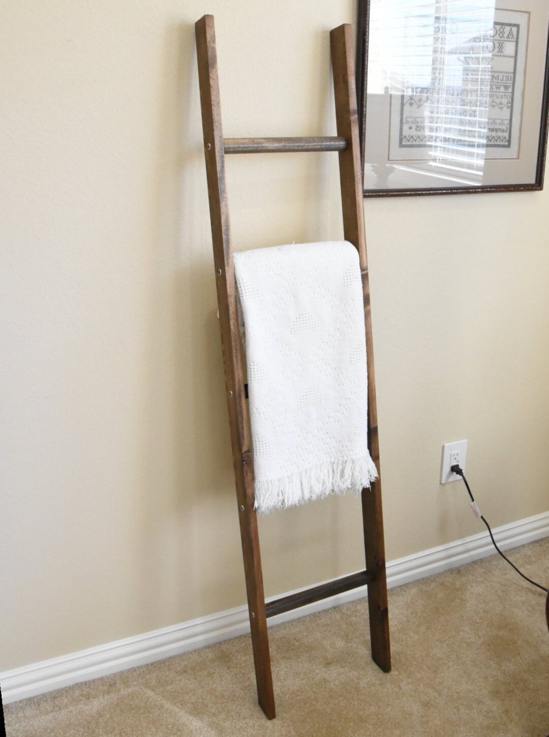 Walnut Stained Rustic Ladder, 6' Rustic Ladder, Farmhouse Quilt Ladder ...