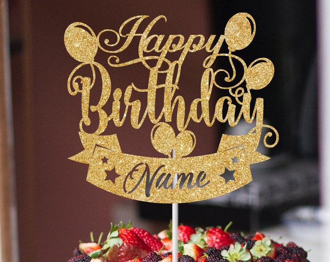 Customized Cake Topper Birthday Gold Cake Topper Glitter - Etsy