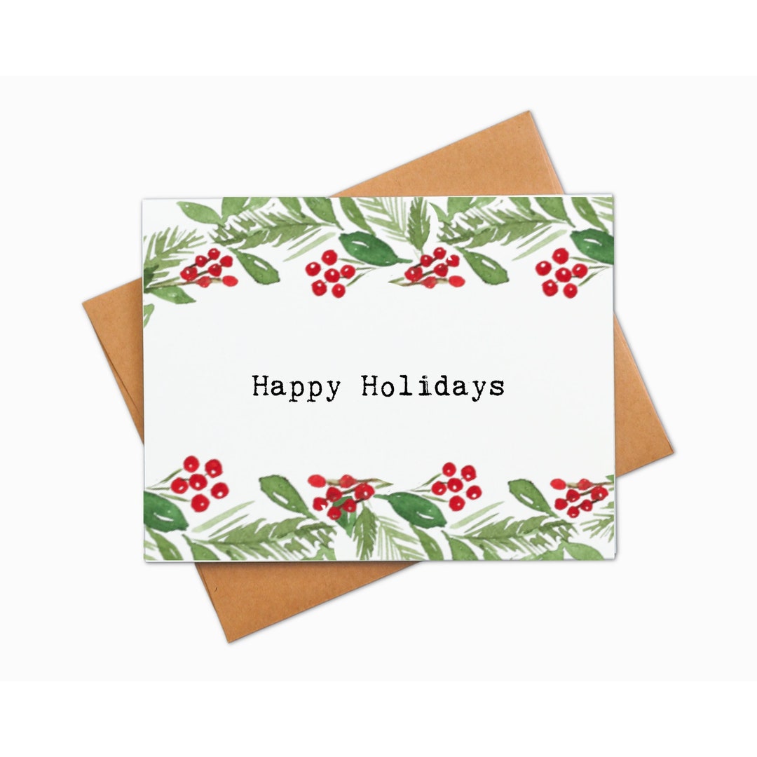 Watercolor Holiday Cards, Set of 4, 6 or 8 Botanical Holiday Cards Set ...