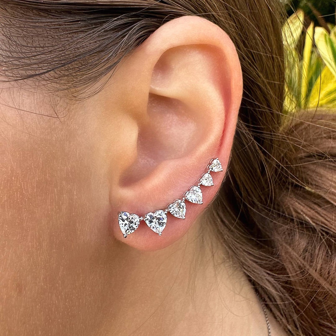 Loving Hearts Ear Climberssilver Earringsear Vines With - Etsy