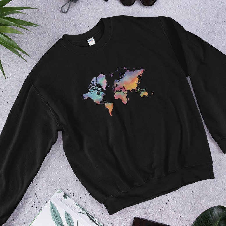 World Map Unisex Sweatshirt Colorful Map Print for Travel and Map ...