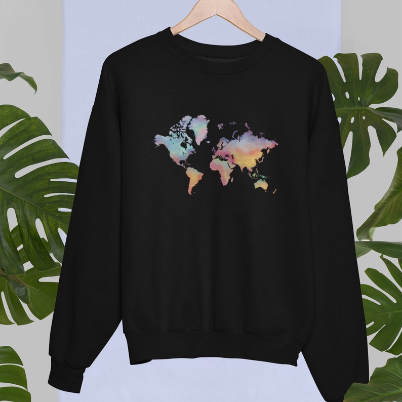 World Map Unisex Sweatshirt Colorful Map Print for Travel and Map ...