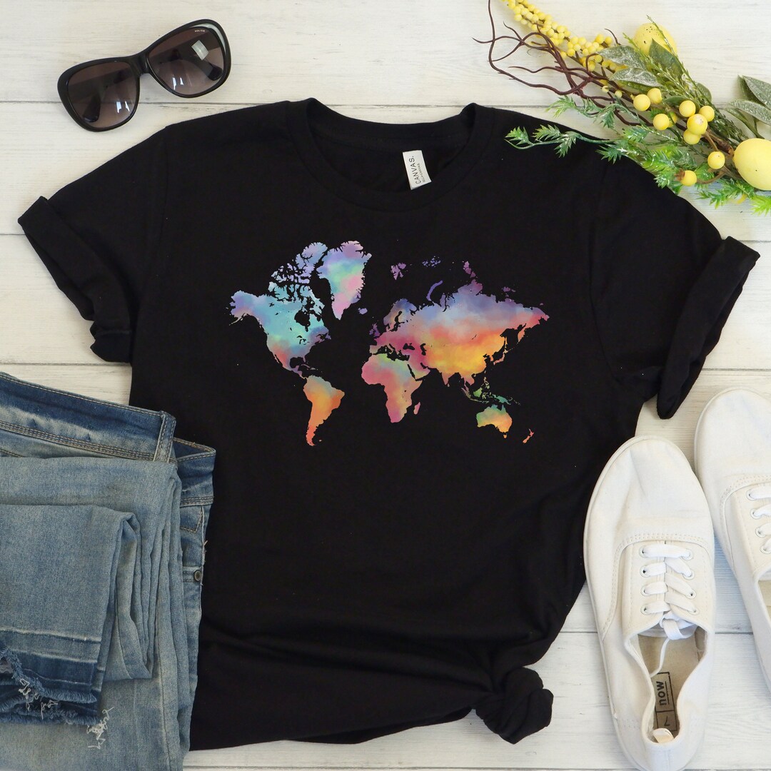 World Map Shirt, Travel Tshirt, World Map Print - Etsy