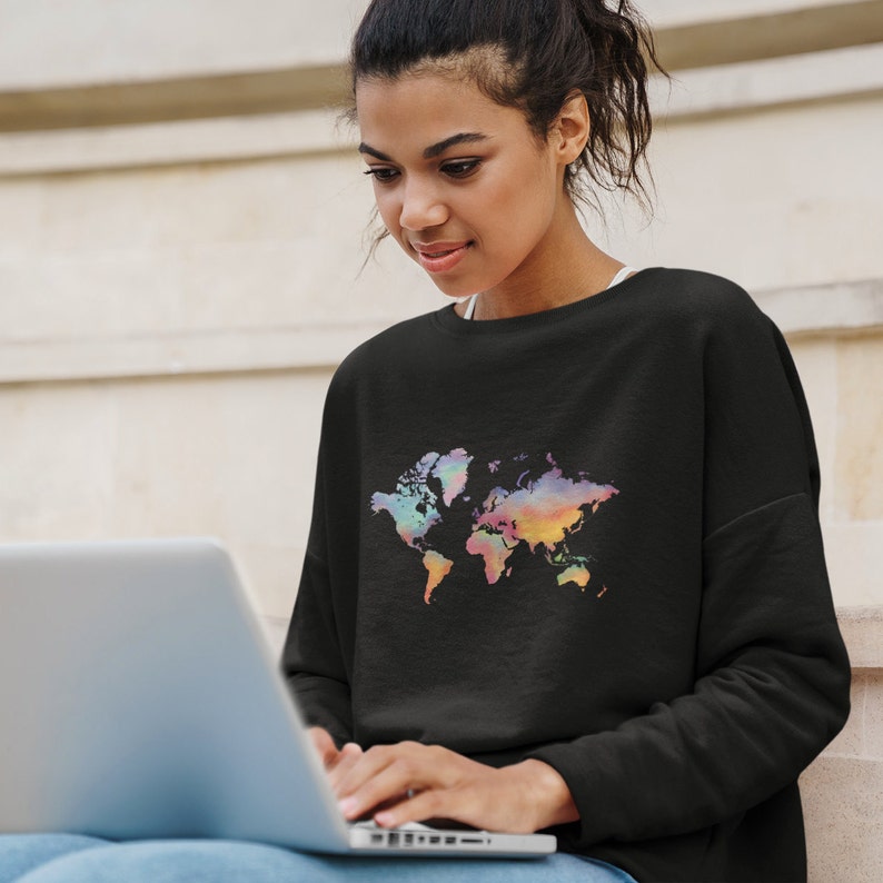 World Map Unisex Sweatshirt Colorful Map Print for Travel and Map ...