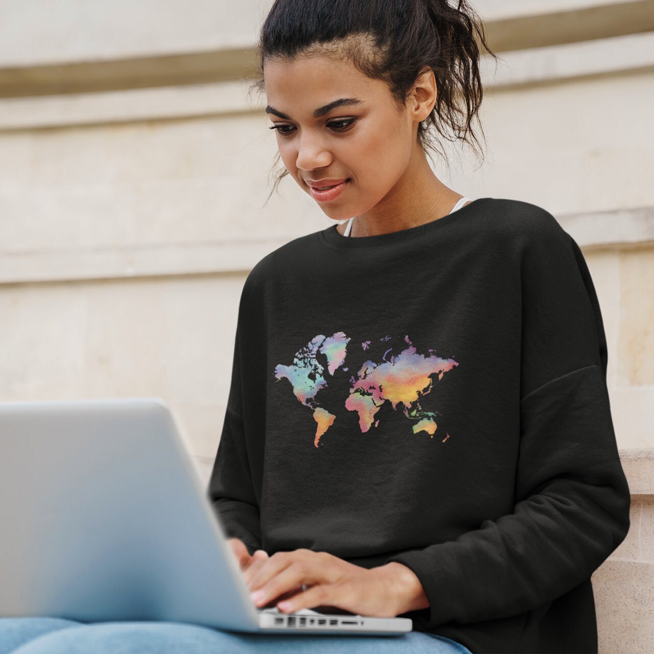 World Map Unisex Sweatshirt Colorful Map Print for Travel and Map ...