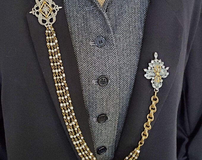 Double Brooch With Chains, Designer Brooch - Etsy