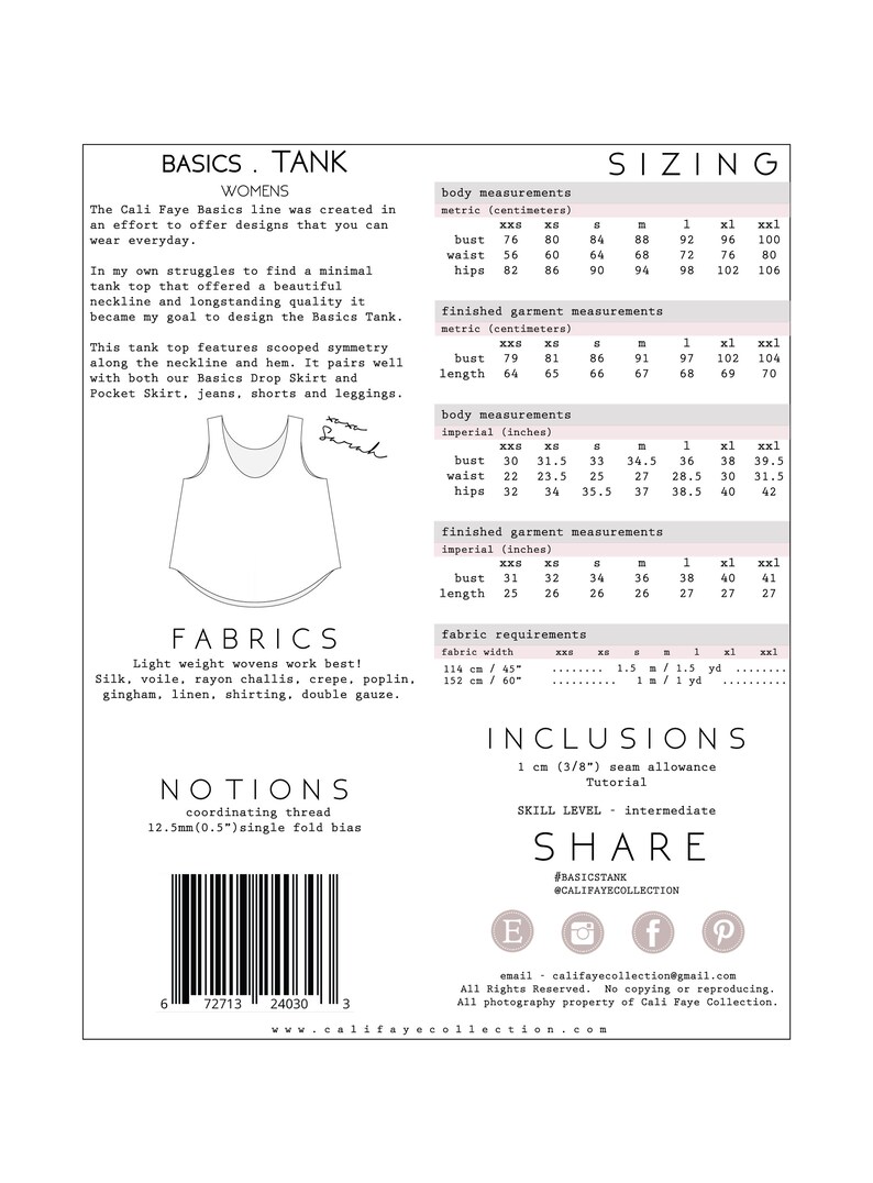 Basics. Tank PAPER PATTERN & TUTORIAL, Womens Sewing Pattern - Etsy