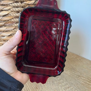 Vintage Ruby Red Rectangular Pressed Glass, Ribbed Diamond Pattern - Etsy