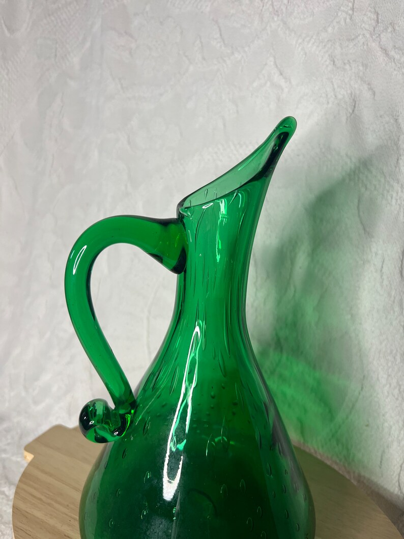 Mid Century Rainbow Bubbled Glass Pitcher Emerald Green - Etsy