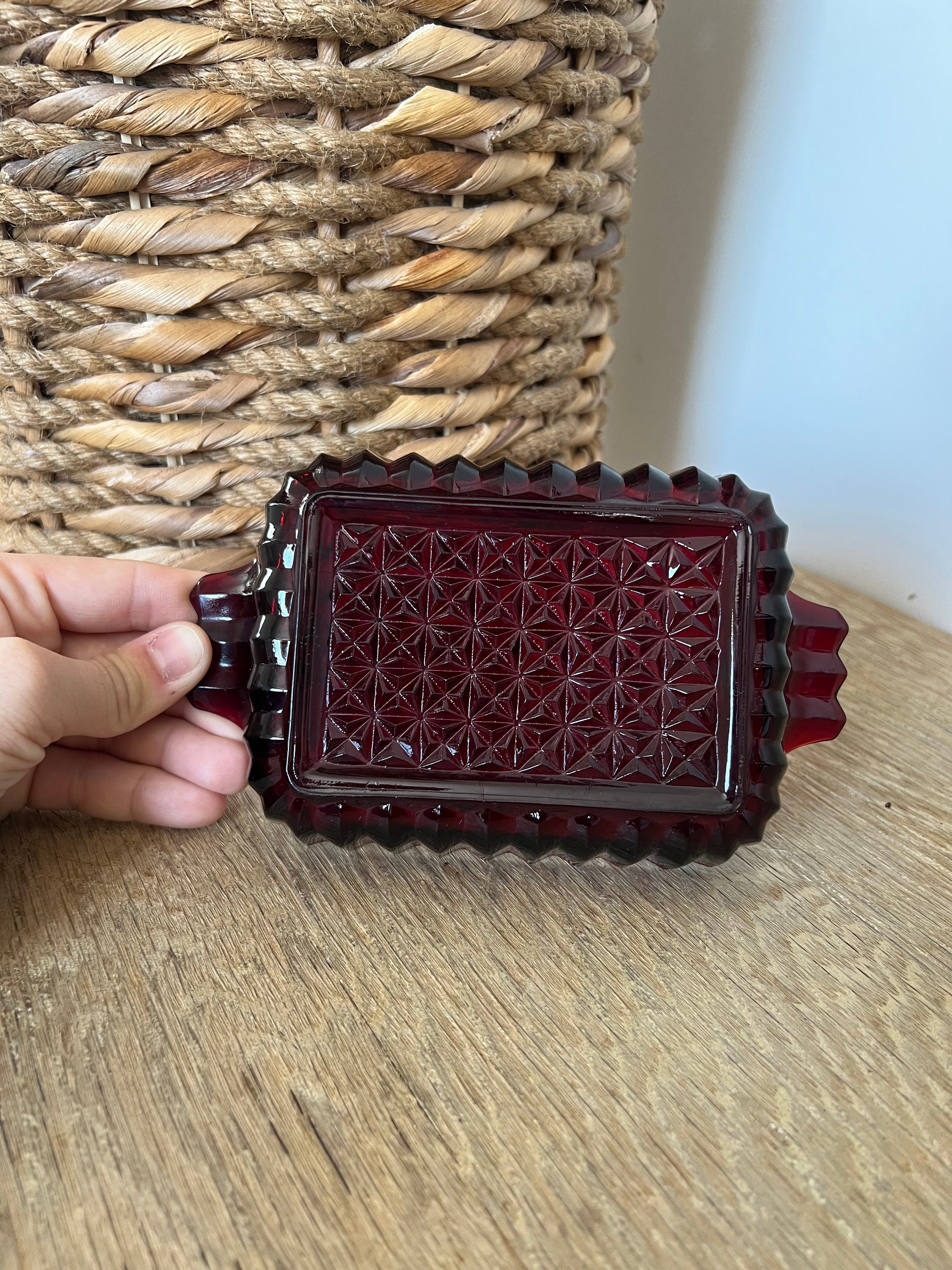 Vintage Ruby Red Rectangular Pressed Glass, Ribbed Diamond Pattern - Etsy