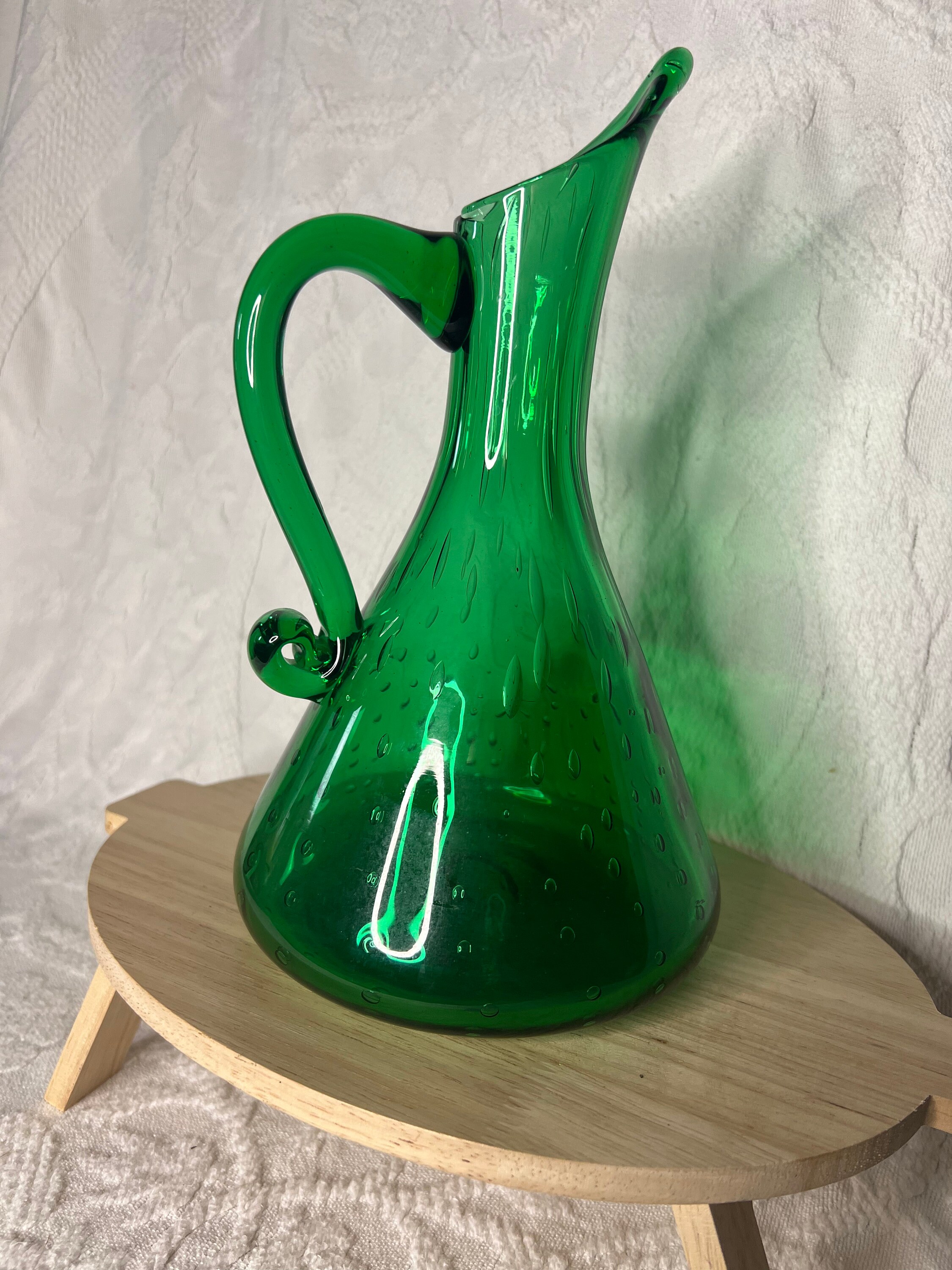 Mid Century Rainbow Bubbled Glass Pitcher Emerald Green - Etsy
