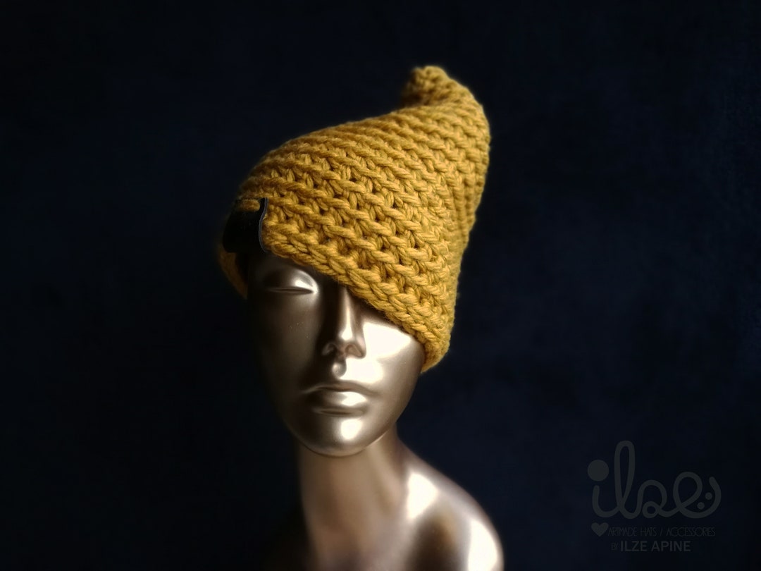 Chunky Knitted Pointy Beanie - Raised Top Hat - Elf Pixie Gnome Costume ...