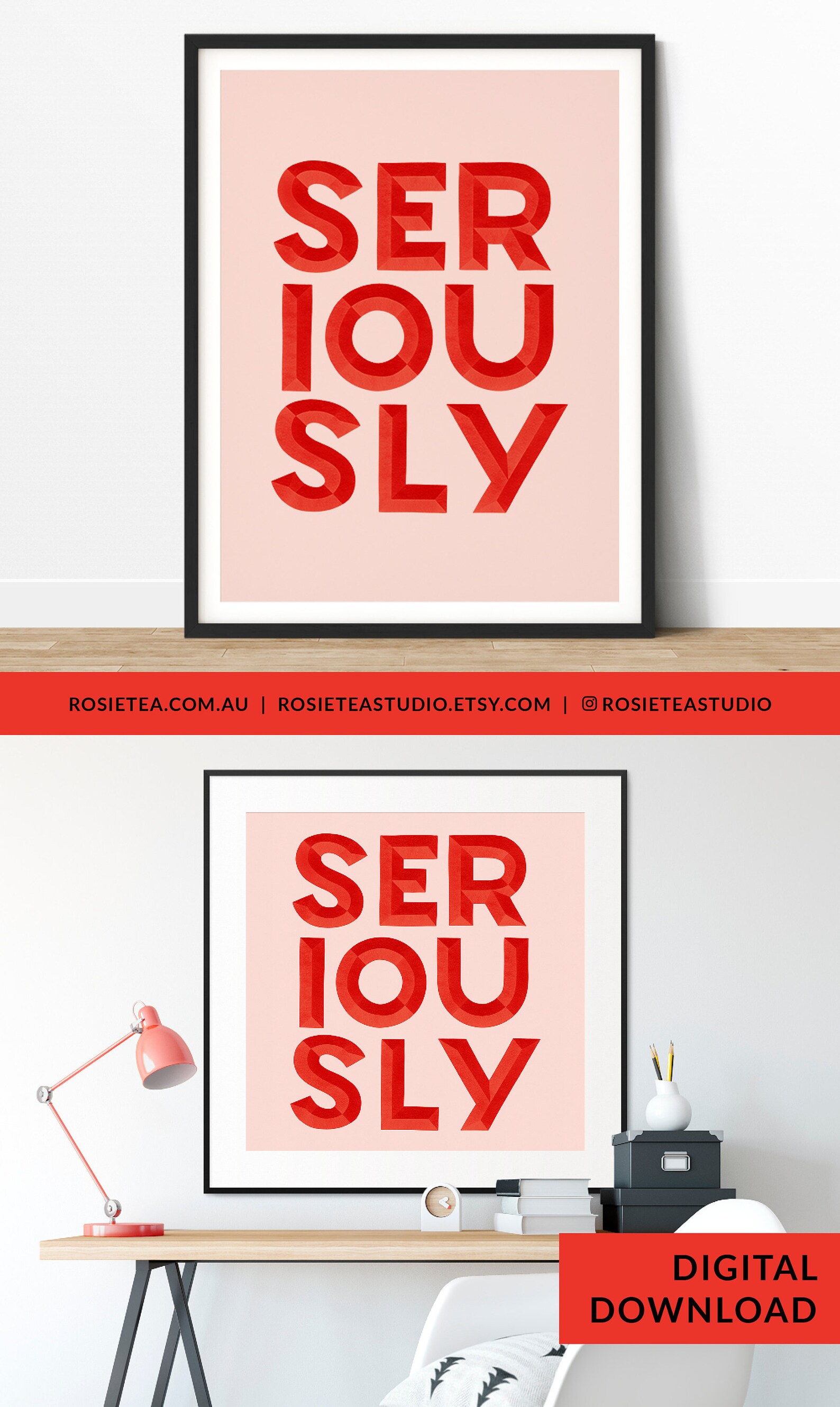 Seriously Print, Handlettered Typography Print, Digital Download ...