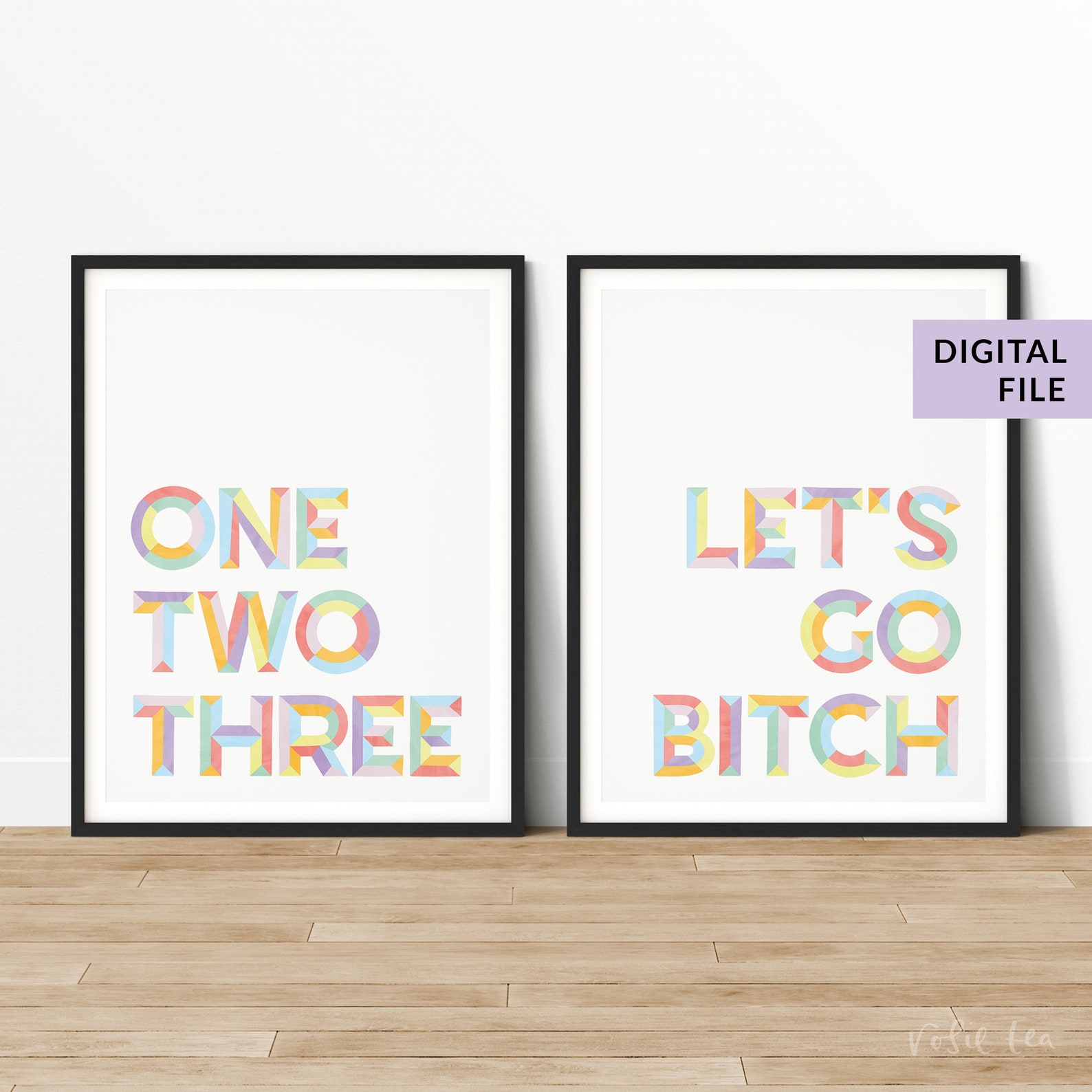123 Let's Go Bitch, Typography Print Set, Rainbow, Pastel, Digital ...