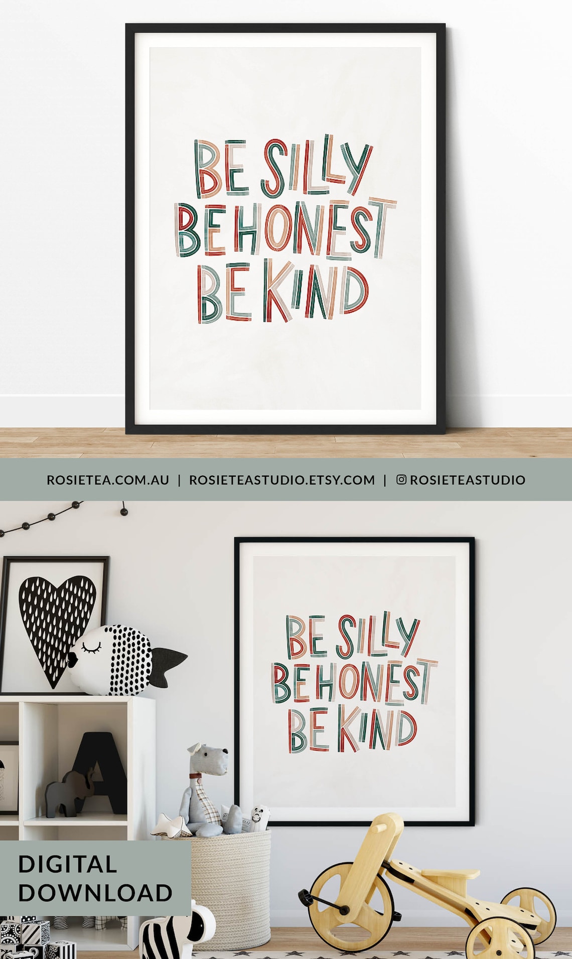 Be Silly Be Honest Be Kind Nursery Print Home Decor Hand | Etsy