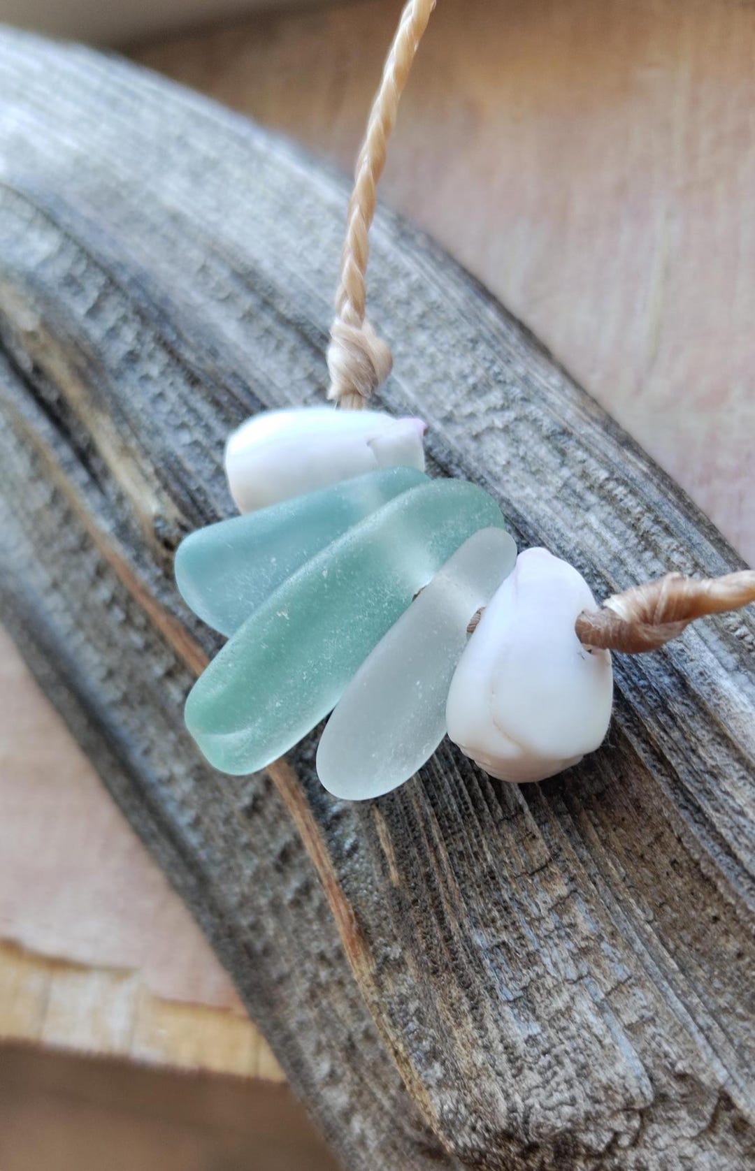 Sea Glass Cone and Puka Shell Necklace: Adjustable Hawaiian Braid for ...
