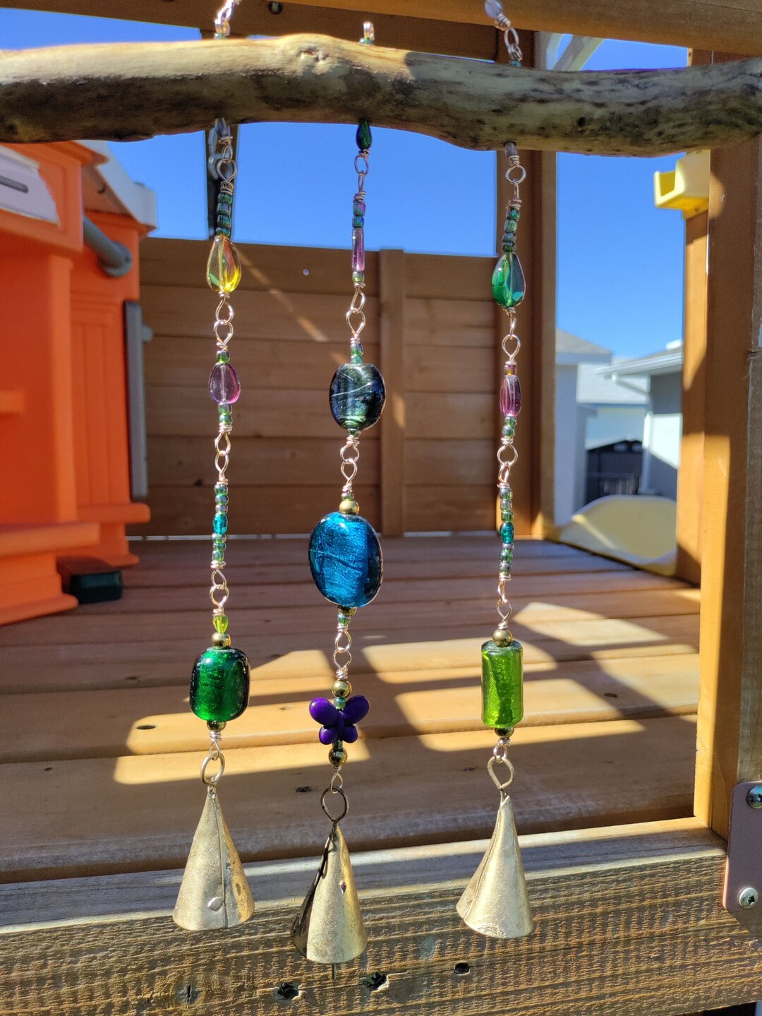 Boho Driftwood Suncatcher Mobile: Colorful Glass Beads, Rustic Bells - Etsy