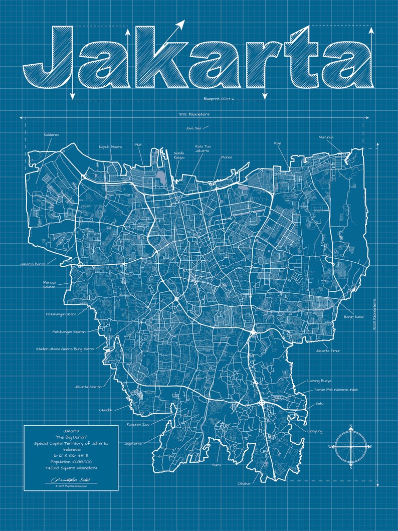 Mappa di Jakarta Jakarta Wall Map Jakarta Street Map Map | Etsy